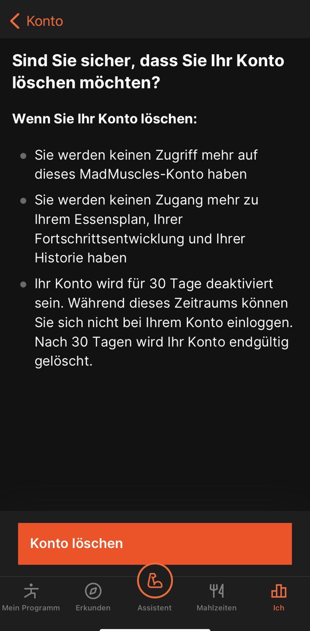 Wie kann ich mein Konto löschen? – MadMuscles-Hilfezentrum